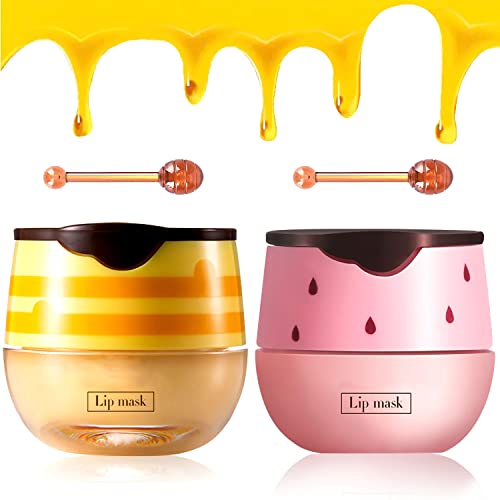 Bee Balm Lip Balm Honey Pot, Strawberry Mask Hydrating Prevention Dry and Cracked Lip Scrubs Exfoliator, Moisturizing Propolis Lip Balm Bee Balm with Stick