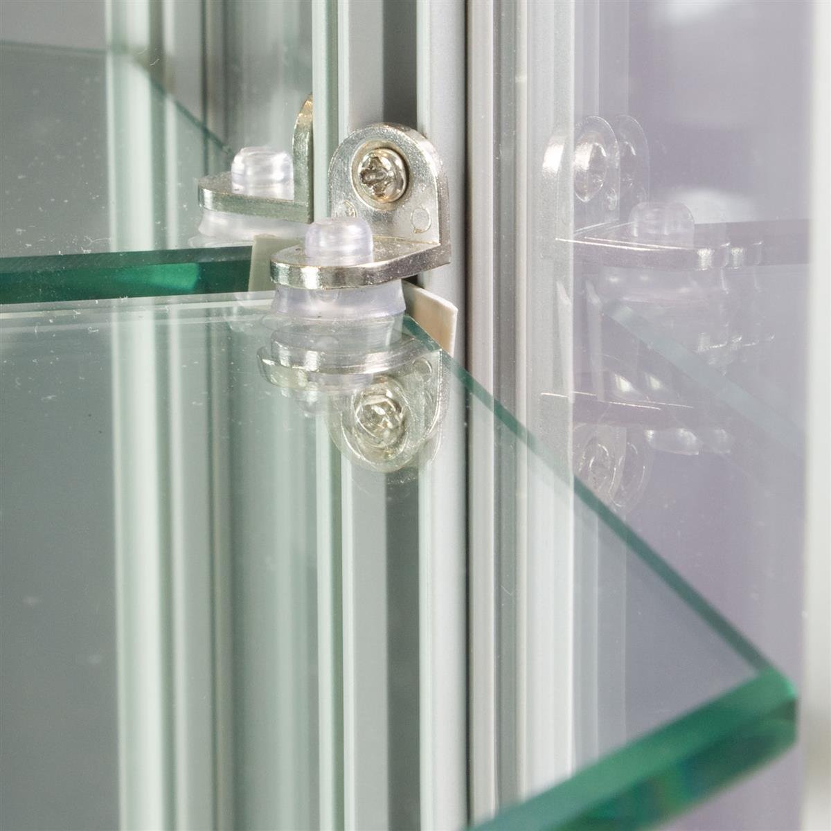 Displays2go Glass Wall Cabinets with LED Lights, Aluminum, Tempered Glass Shelves β Silver (WC606LEDS)