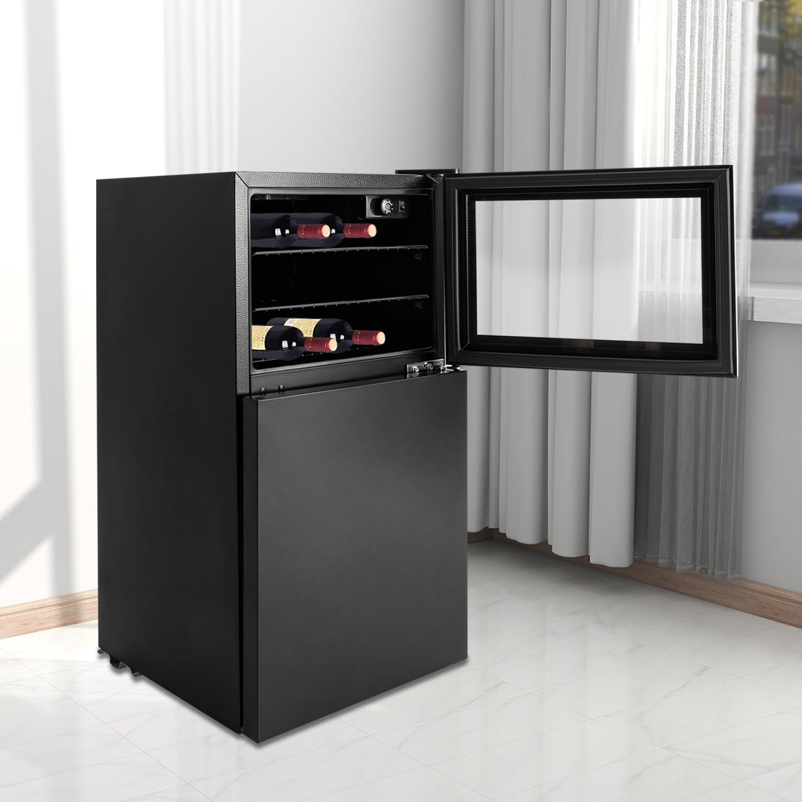 LYNICESHOP Wine and Beverage Refrigerator, 120W 34" Large Dual Zone Wine Cooler Beverage Refrigerator Large Fridge Double Glazed Doors LED Light Wine Fridge Cooler for Bars Restaurants