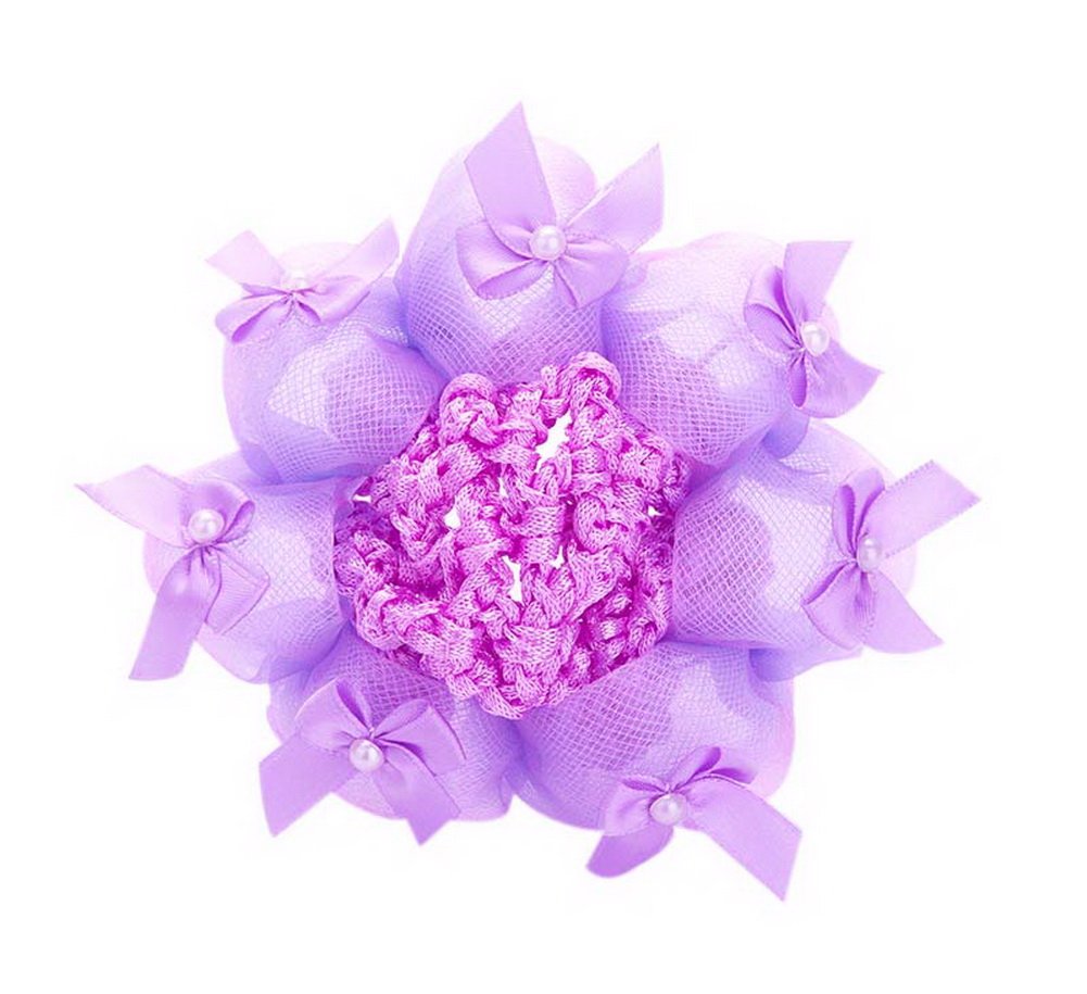 Set of 2 Girl Bun Mesh Snood Ballet Dance Bow Tie Hair Net Hair Accessory Purple