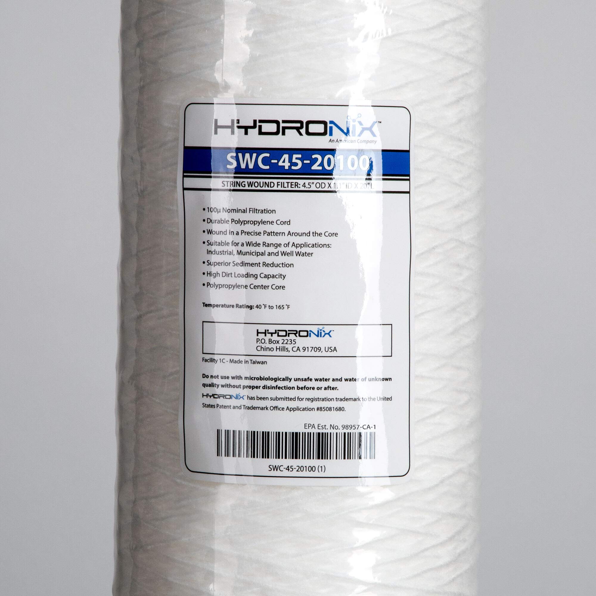 Hydronix SWC-45-20100 String Wound Filter 4.5" OD X 20" Length, 100 Micron