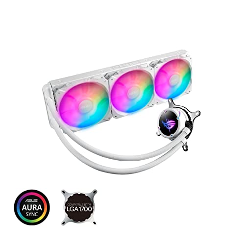 ASUS ROG Strix LC II 360 ARGB White Edition All-in-one AIO Liquid CPU Cooler 360mm Radiator, Intel LGA1700, 115x/2066 and AMD AM4/TR4 Support, Triple 120mm 4-pin PWM Addressable RGB Radiator Fans