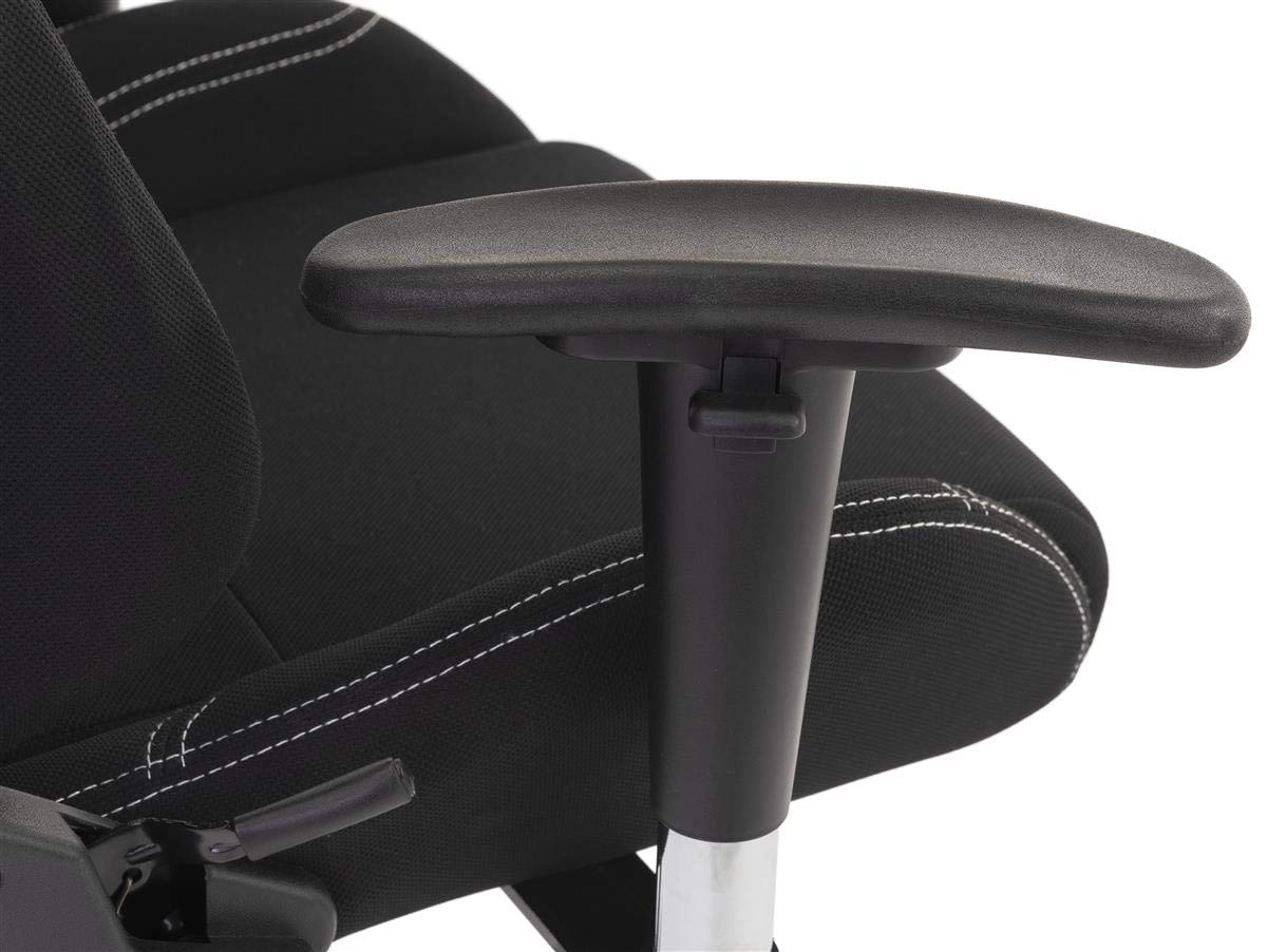 Displays2go Racing Style Gaming Chair for Office and Home Desk, Ergonomic Adjustments and Lumbar Support Pillow, Fabric Seat - Black (FDGAMECHGY)