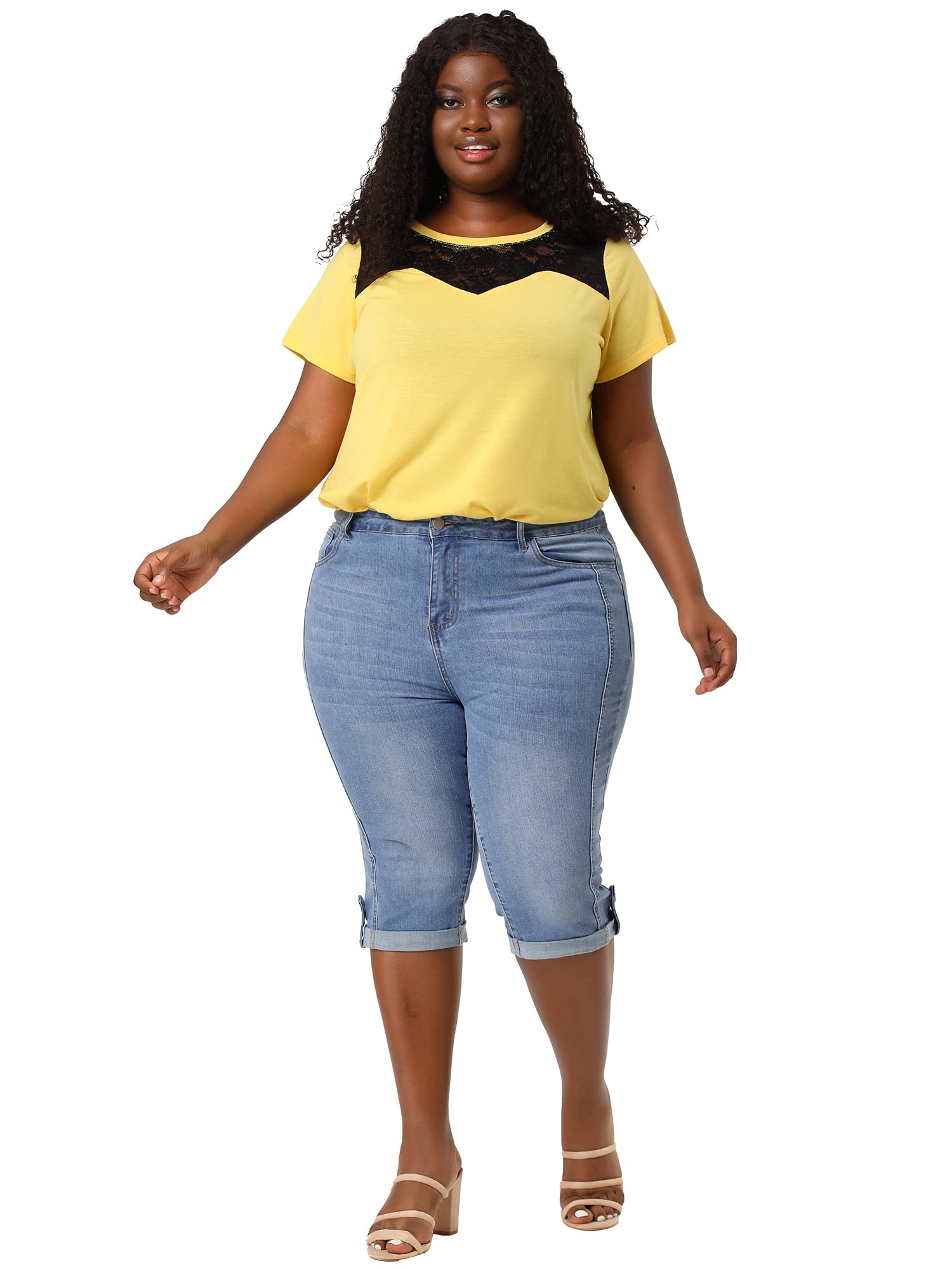 Agnes Orinda Capri Denim Jeans for Women's Plus Size Mid-Rise Fit Curvy Stretch Skinny Jean Capris with Pocket 4X Light Blue
