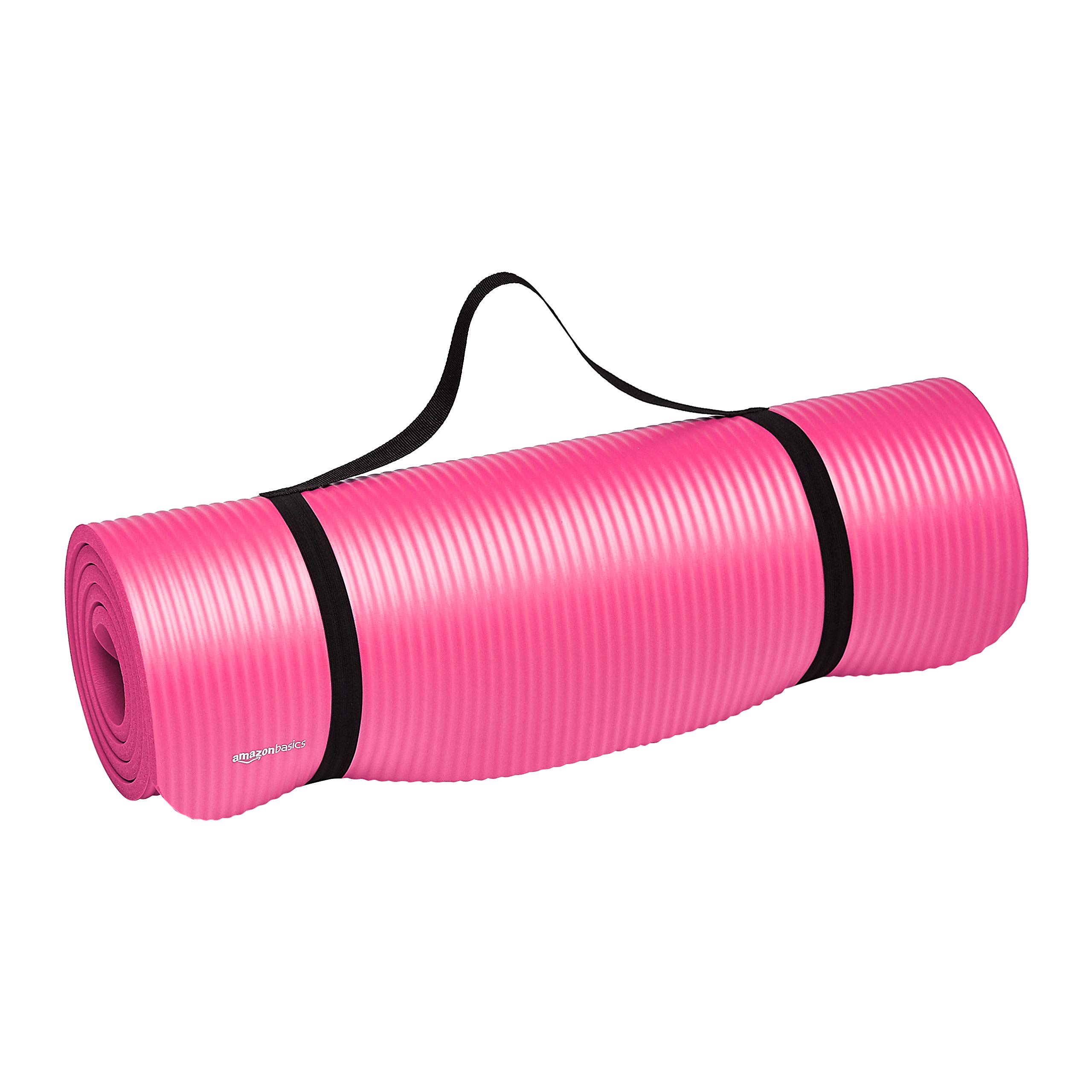 Amazon Basics Extra Thick Exercise Yoga Gym Floor Mat with Carrying Strap - 74 x 24 x .5 Inches, Pink & High-Density Round Foam Roller, 36 Inches, Black