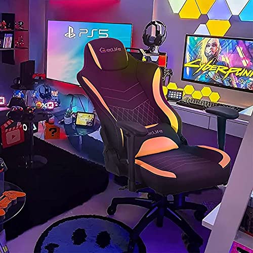 Gaming Chair Racing Massage Computer Chair - Cushioned Comfort High Back PU Leather USB Vibrator Ergonomic Recliner Home Office Video Game for Kids for Gift (Yellow, D06-M)