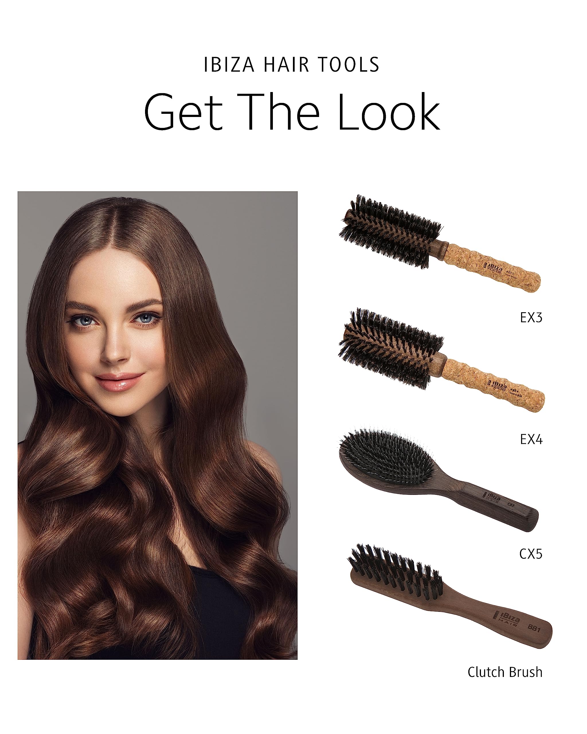 Ibiza Hair Round Boar Bristle Brush (EX5-80mm) | Lightweight with Reinforced Bristles & Cork Handle | Ideal for Loose Curls & Big Volume | Adds Texture & Shine for Medium to Long Styles