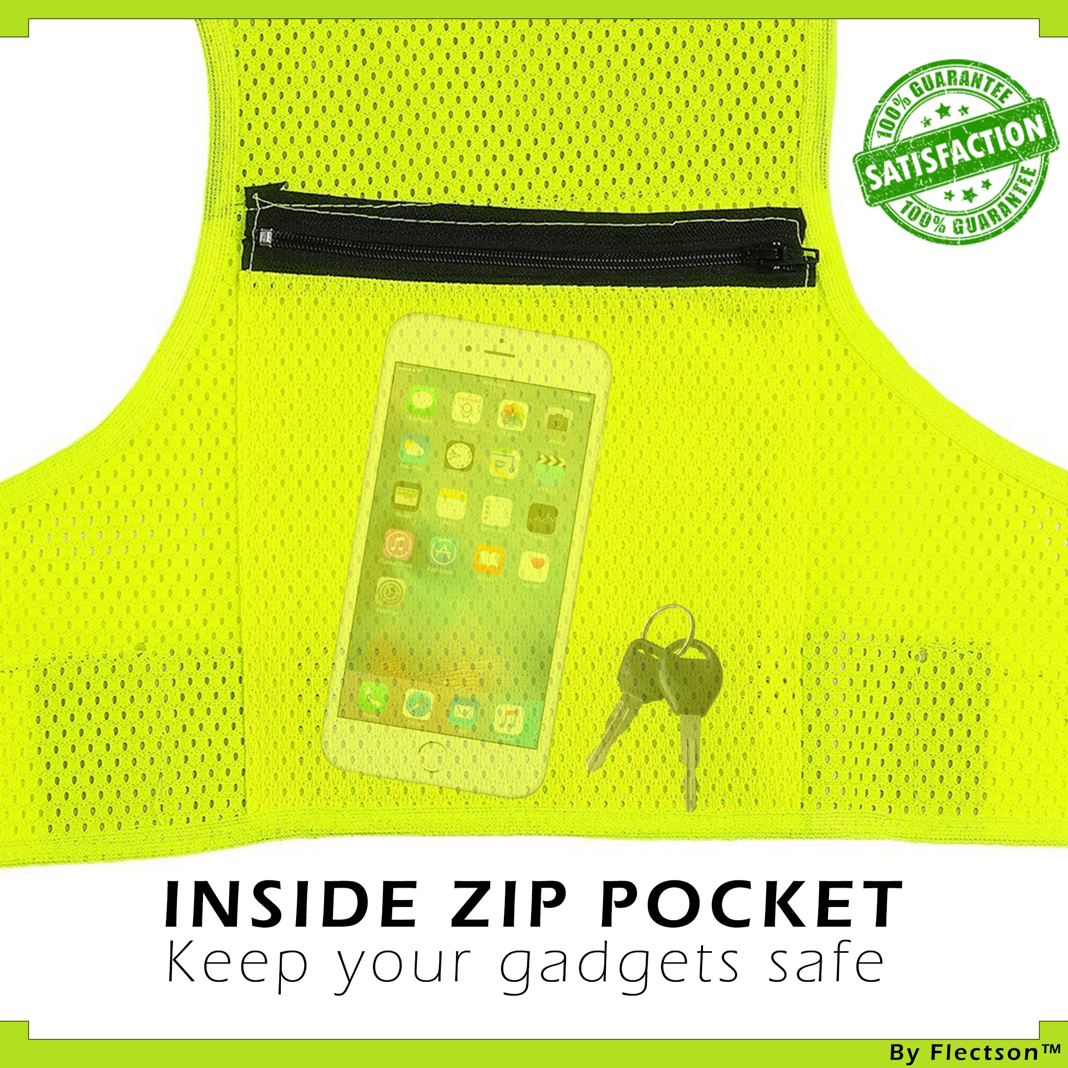 Reflective Running Vest - 360° High Visibility Yellow Safety Vest with Adjustable Side Closure and Inside Pocket - Medium