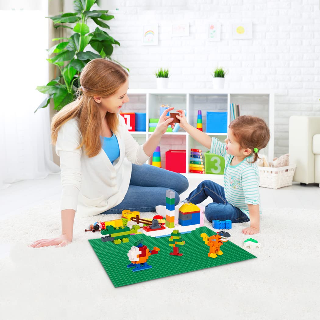 Lekebaby Classic Baseplates 10 x 15 in for Building Bricks 100% Compatible with All Major Brands-Baseplate, Playing and Displaying Creations, Building Base Accessory for Kids and Adults 2 Pack(Green)