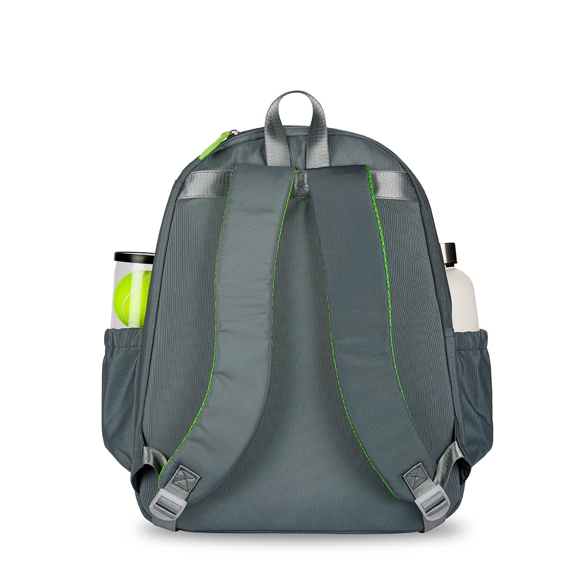Ame & Lulu Courtside 2.0 Tennis Backpack - Padded & Adjustable Strap - Contains Two Exterior Water Bottle Pockets - Charcoal/Lime - 1 Count