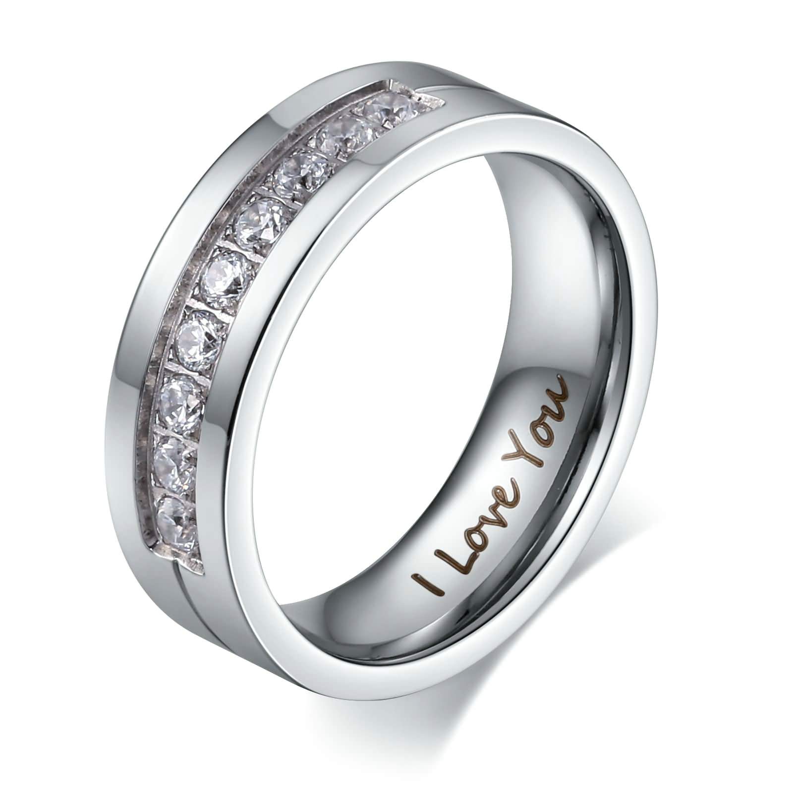 Aeici Silver Wedding Rings for Women, Size 9 Rings for Women Stainless Steel I Love You 6mm
