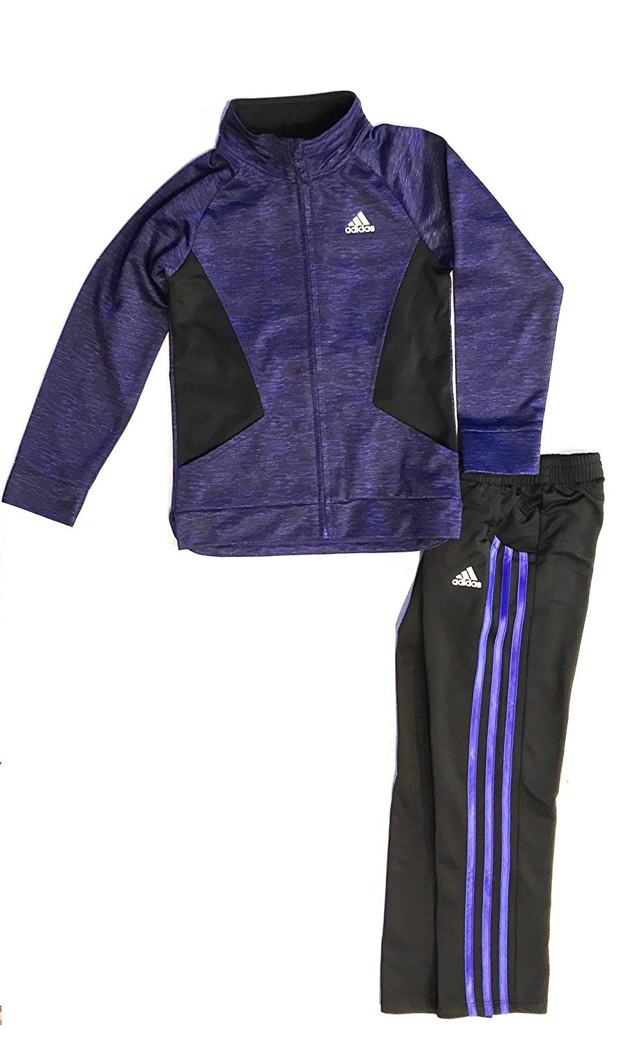 adidas Girls Tricot Zip Jacket and Pant Set (6X, Purple)