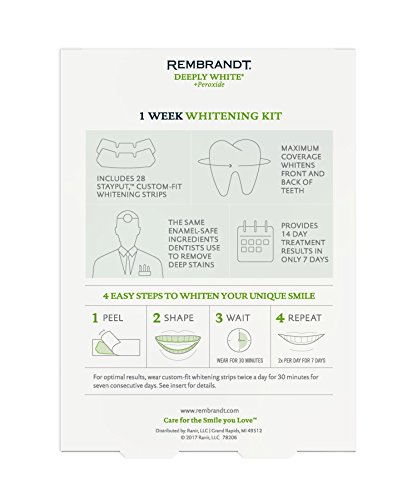 REMBRANDT Deeply White + Peroxide 1 Week Teeth Whitening Kit, Removes Tough Stains, Enamel-Safe, 28 Custom-Fit Whitening Strips (14 Treatments)