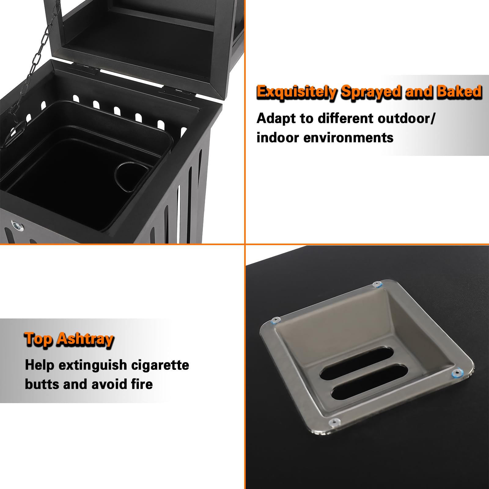 Outdoor Trash Can, 40L Commercial Garbage Enclosure with Locking Lid, Heavy Duty Industrial Yard Garage Waste Container, Installation-Free, 35.4 x 15.7 x 15.7 in, Galvanized Sheet (Black)