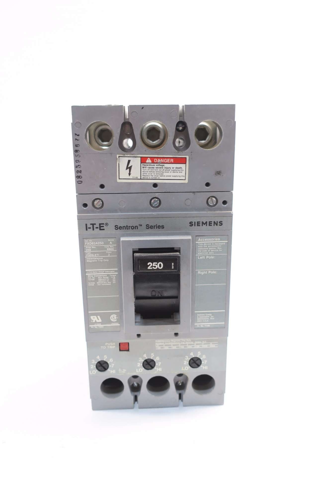 SIEMENS FXD63A250 SENTRON ITE 3P 250A AMP 600V-AC CIRCUIT BREAKER D559029