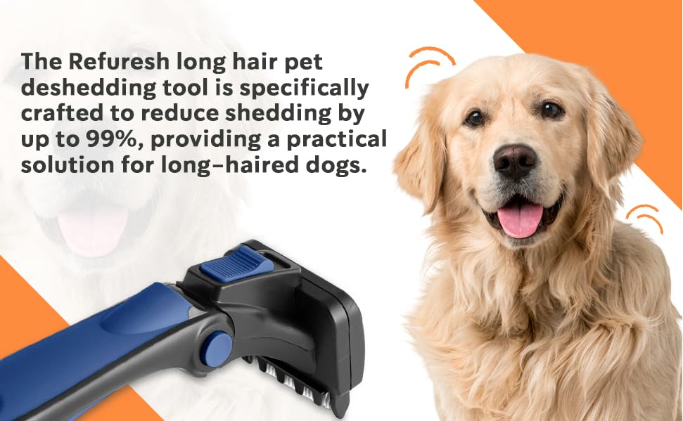 Refuresh Deshedding Brush for Dogs & Cats - Medium & Blue, Long Hair Grooming Tool, Dog Deshedding Brush, Cat Deshedding Brush, Lightweight Deshedding Tool for Shedding Control. Pet Deshedder