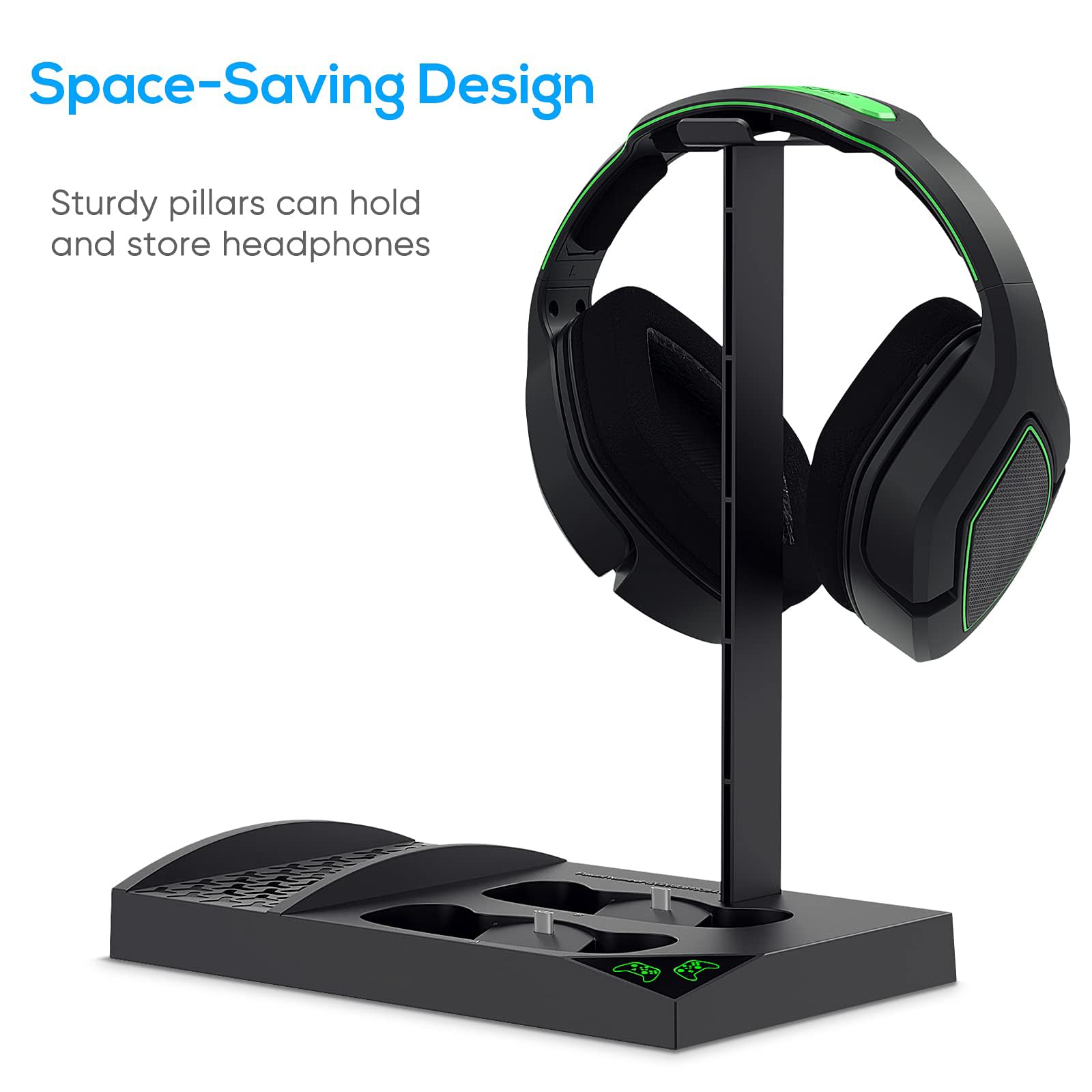 Cooling Fan with Charging Stand for Xbox Series S Console and Controller, Dual Charger Dock Accessories with 2 x 1400mAh Rechargeable Battery and Cover, Headphone Mount for Xbox Series S, Black