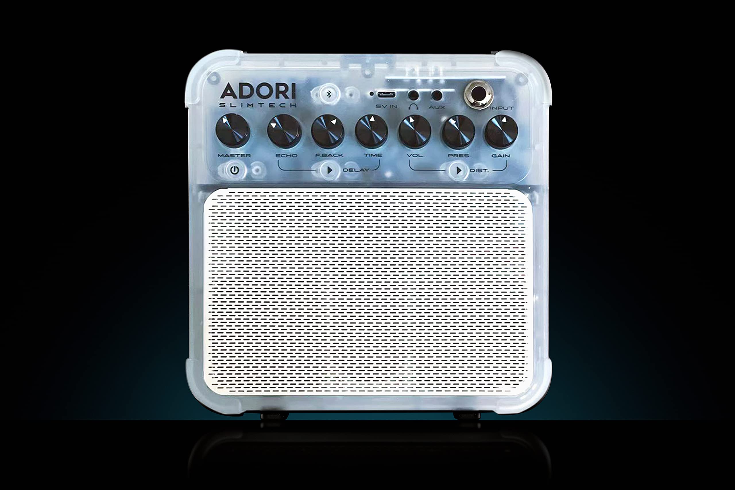 Adori Slimtech - Bluetooth Mini Guitar Amp, Transparent Portable Guitar Amp with Rechargeable Type-C 10 Hour Play. Clear Electric Guitar Practice Amplifier