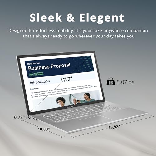 ASUS VivoBook 17 17.3" FHD Laptop, Intel Core i3-1115G4 Processor, 40GB DDR4, 2TB PCIe SSD, Intel HD Graphics, Bluetooth, Windows 11, Transparent Silver, 32GB Hotface USB Card