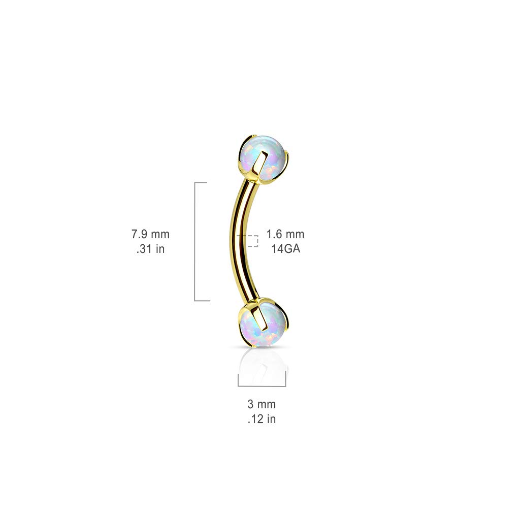 Amelia Fashion 16 Gauge Claw Set Opals on Internally Threaded 316L Surgical Steel Eyebrow Barbell (Choose Color) (Steel/Opal White)