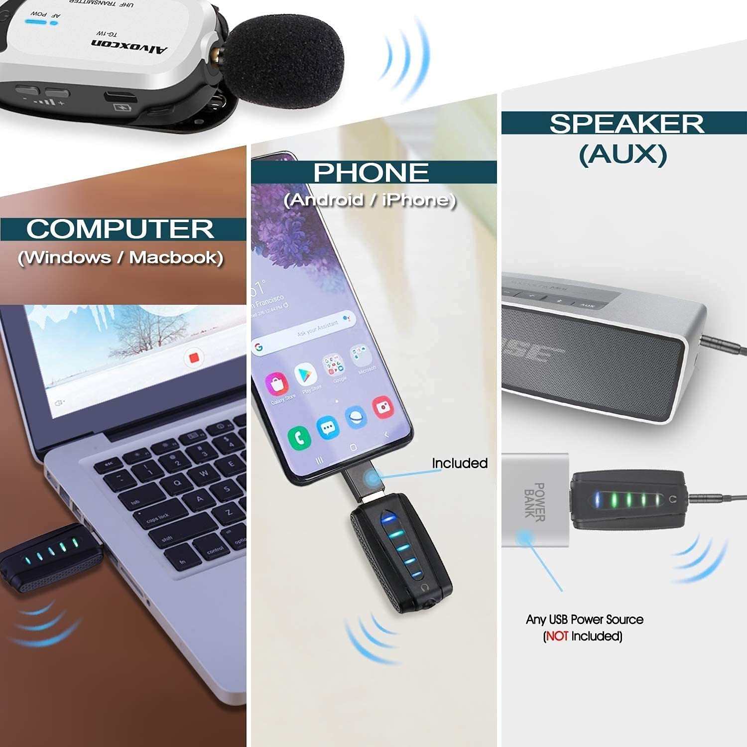 Alvoxcon Wireless lavalier Microphone for Computer USB Dual Lapel Mic System for Android, PC, Laptop, Speaker, Podcasting, Vlog, YouTube, Conference, Vocal Recording, (with Monitor Jack)…