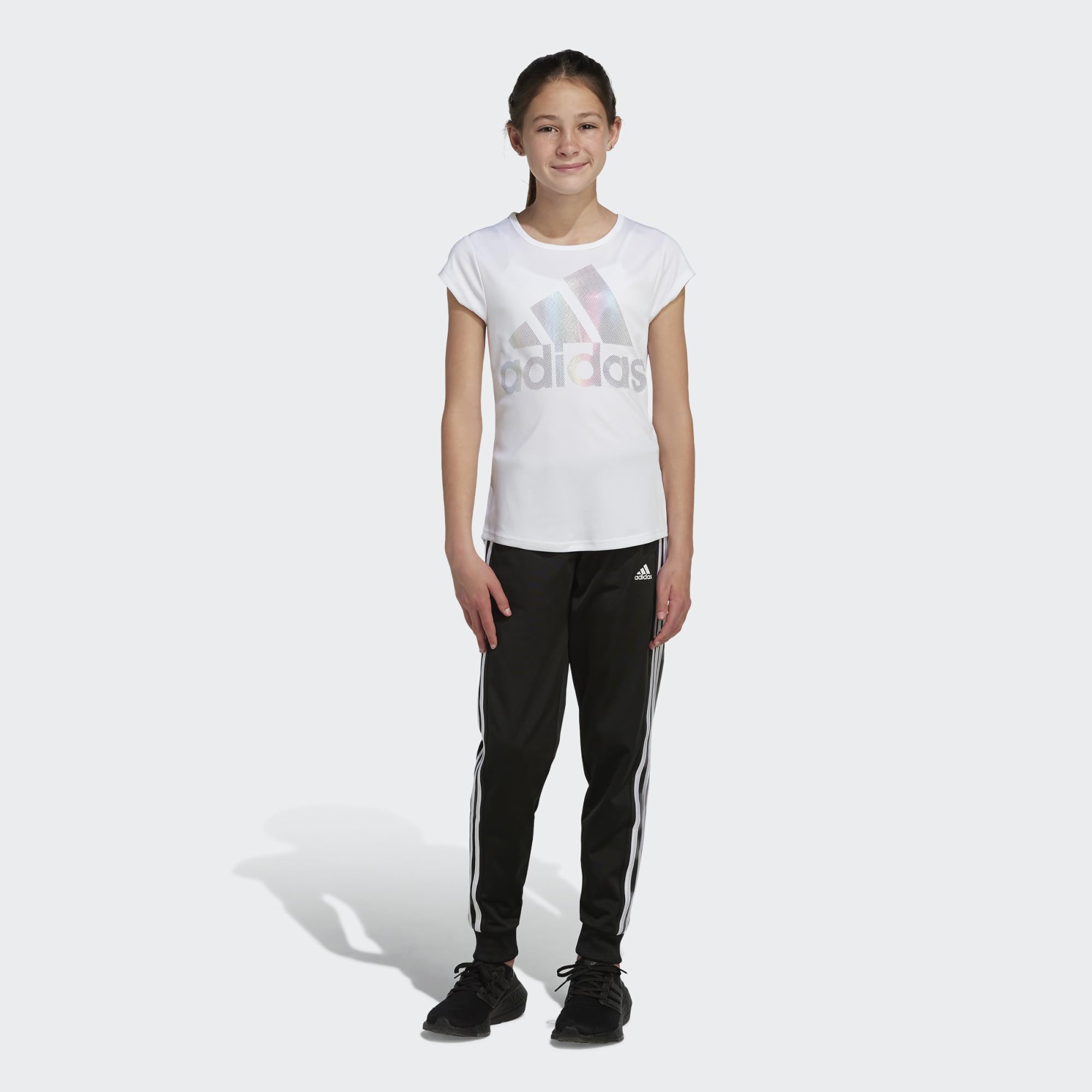 adidas Girls' Short Sleeve Scoop Neck Tee T-Shirt, Grey Heather with Multicolor, Large (14)