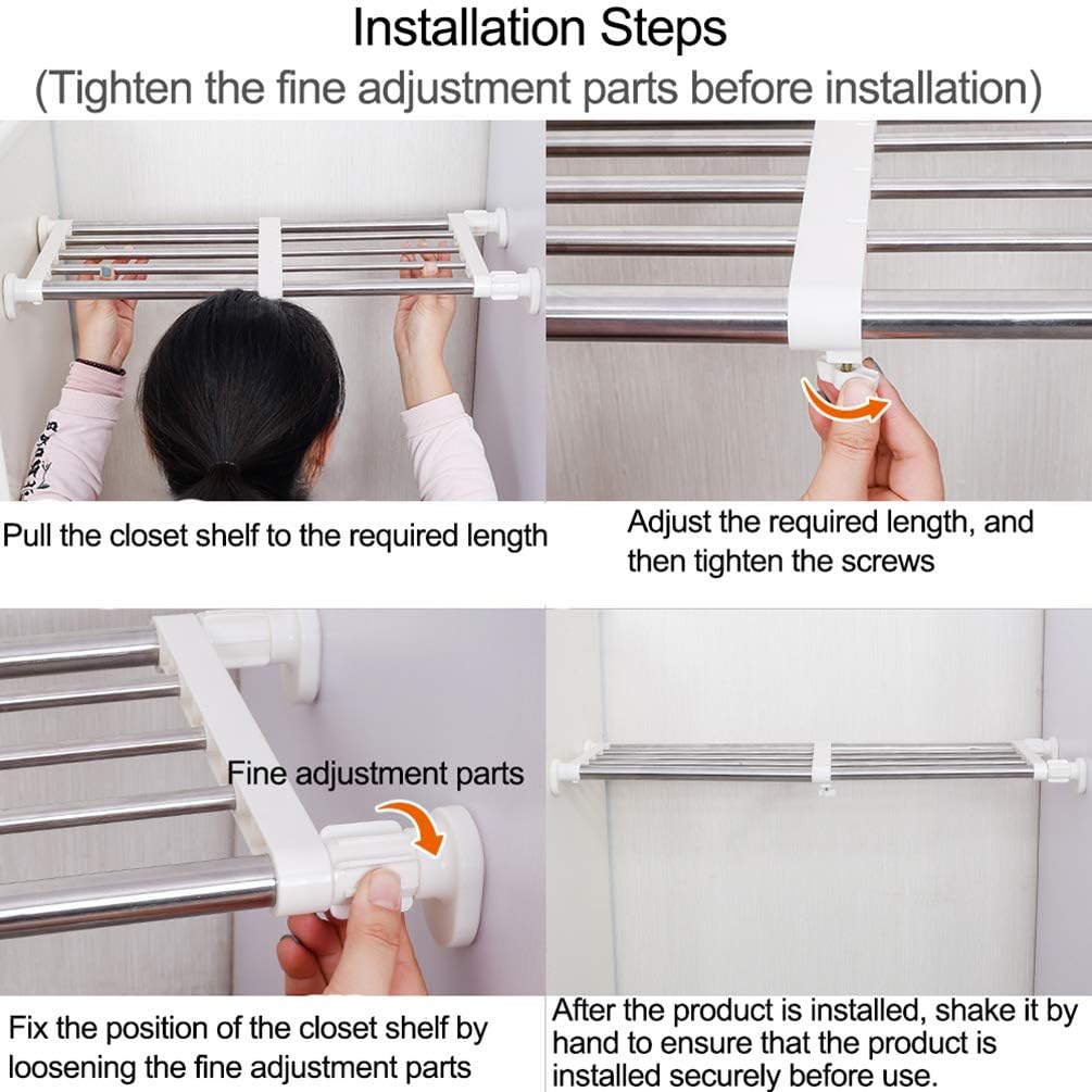 BAOYOUNI Closet Tension Shelf Rod Heavy Duty Wardrobe Organizer Adjustable Storage Shelves Rack DIY Closet Dividers Separators for Kitchen Bathroom Bedroom Garage, 19.69-31.5 Inches
