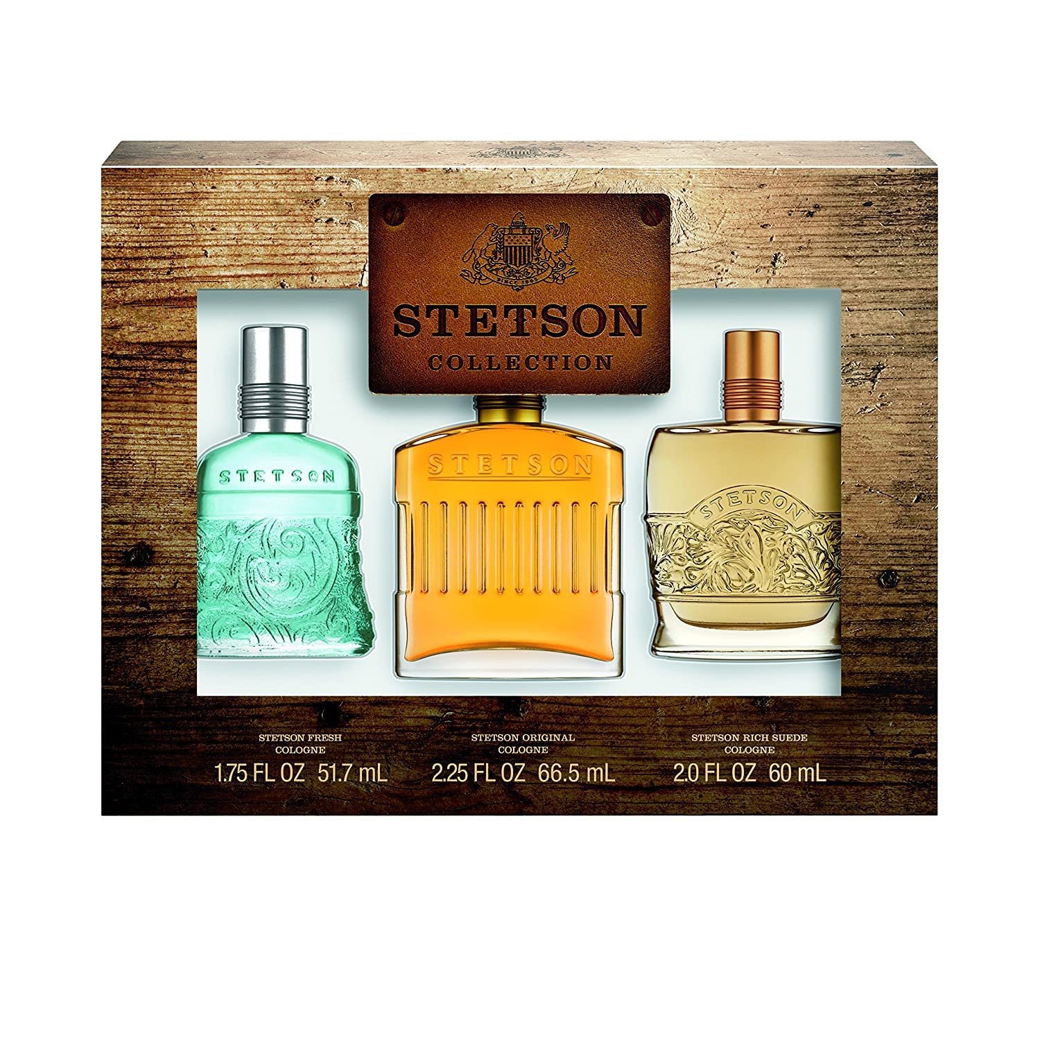 PDTXCLS Yasirona Stetson Collection Stetson Original 2.25 oz Stetson Fresh Stetson 1.75 Rich Suede 2.0 oz Men Cologen Gift Set 3 pc