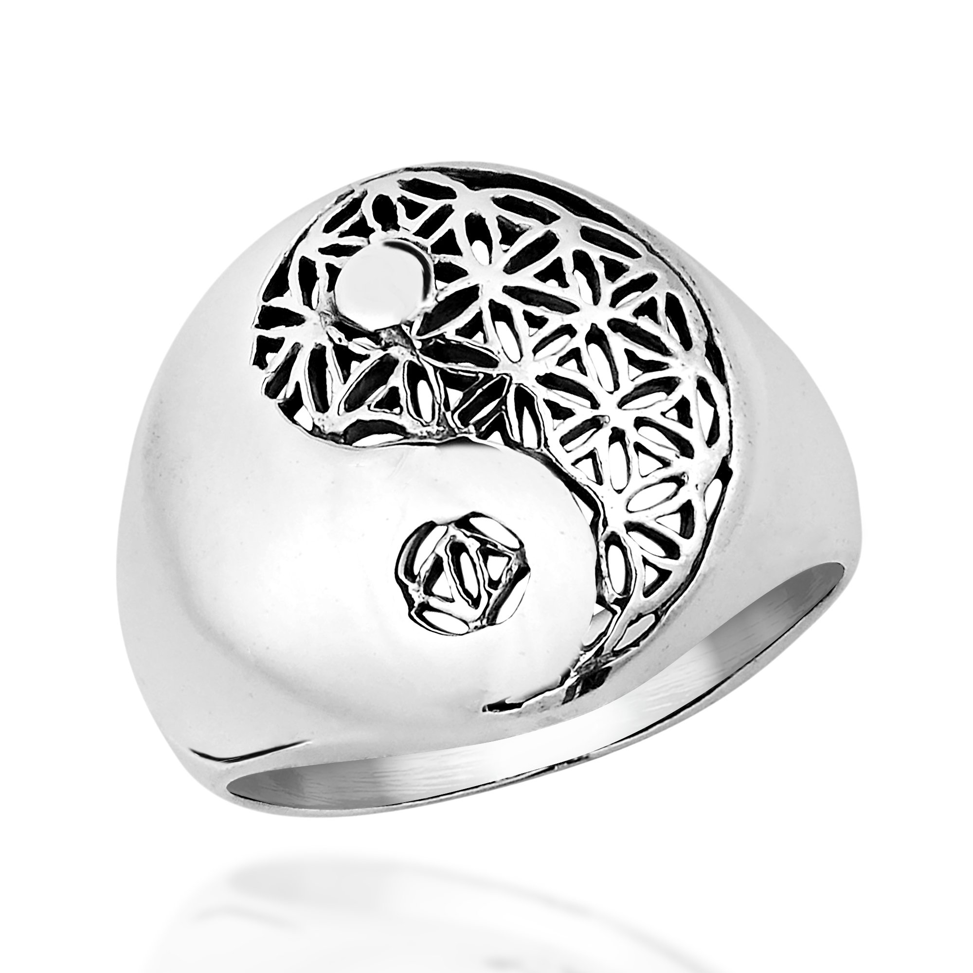 AeraVida Yin Yang Balance Flower of Life .925 Sterling Silver Ring (6)