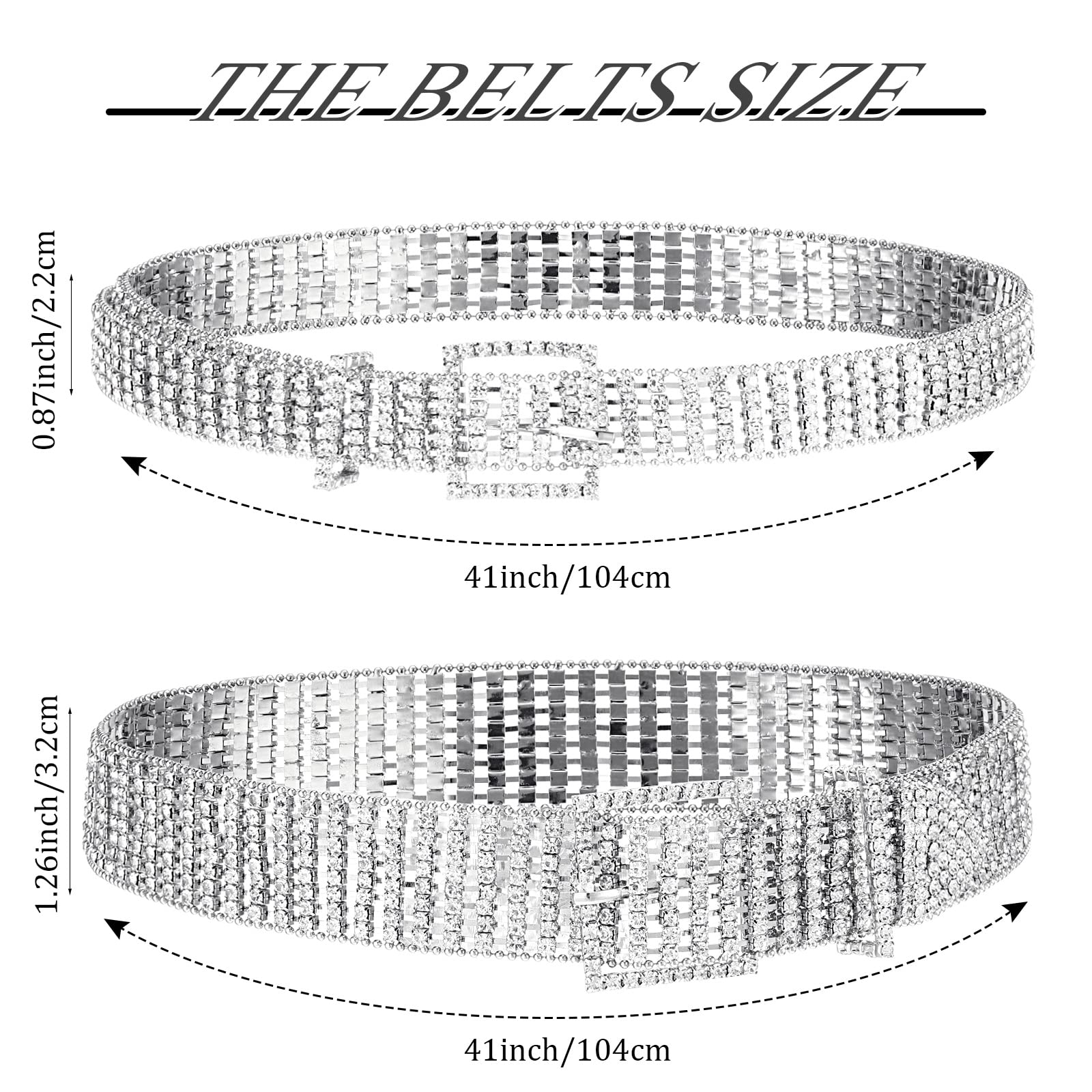 Geyoga 2 Pieces 5-8 Rows Women Rhinestone Belts Shiny Waist Belts Bling Glitter Chain Waistband for Jeans Dresses Pants (Silver)