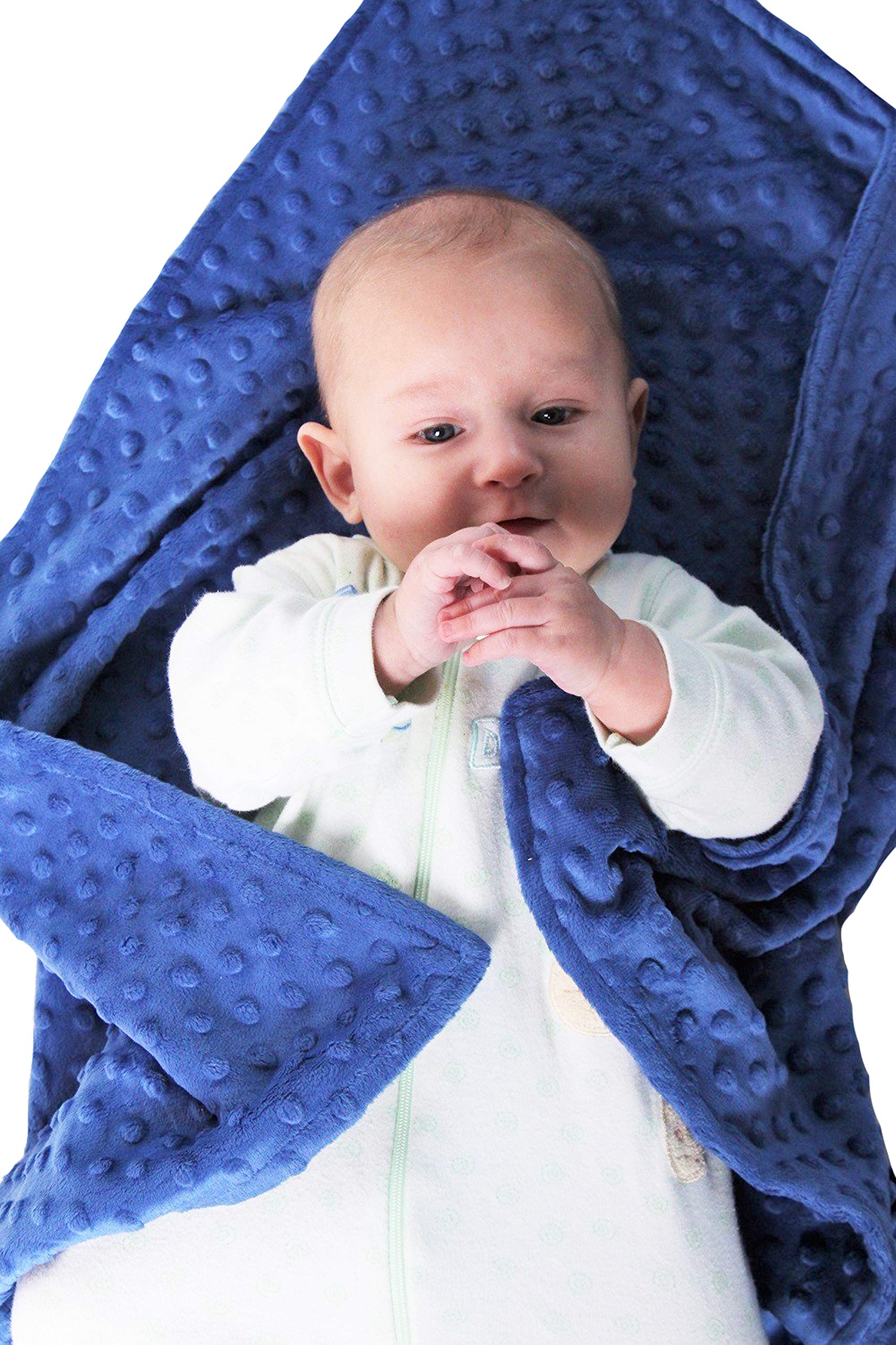 Reversible Unisex Children's Soft Baby Blanket Minky Dot (Navy/Navy)