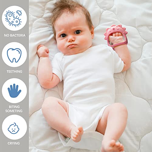 Alwoligag Silicone Dinosaur Baby Teether Toy, Anti-Drop Silicone Baby Mitten Teether for Soothing Teething Pain Relief, Baby Chew Toys for Sucking Needs(1 Packs)