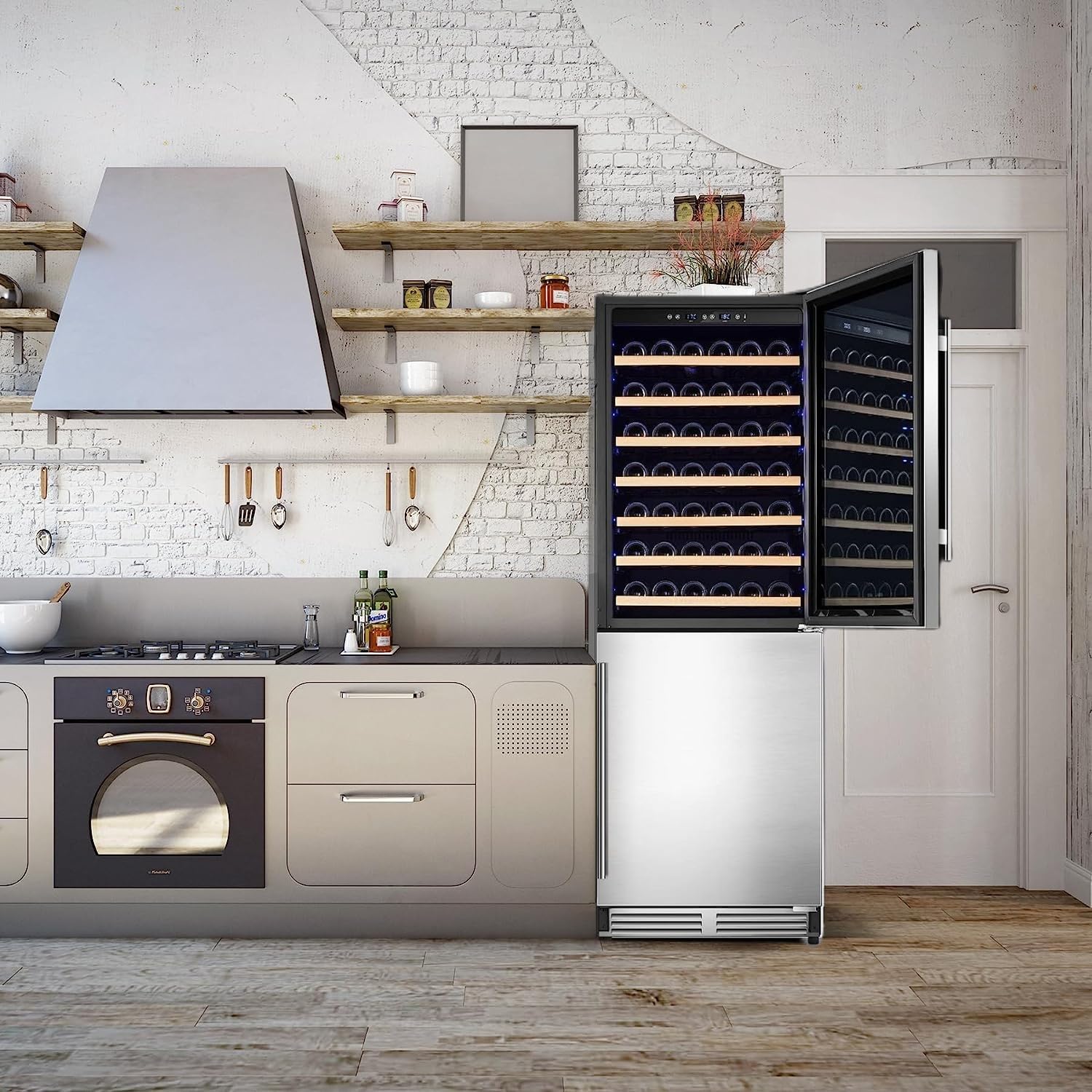 BODEGA Wine and Beverage Refrigerator, 24 Inch 2 IN 1 Dual Zone Wine Cooler,Built-in or Freestanding Beverage Cooler, Soft LED Light Hold 88 Bottles and 149 Cans, silvery