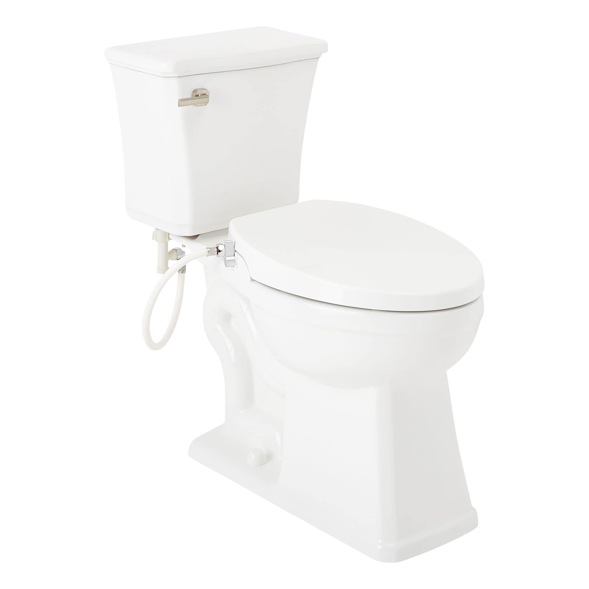 Signature Hardware 482473 Benbrook 1.28 GPF Two Piece Elongated Toilet - ADA Compliant, Bidet Seat Included - White/Chrome Lever