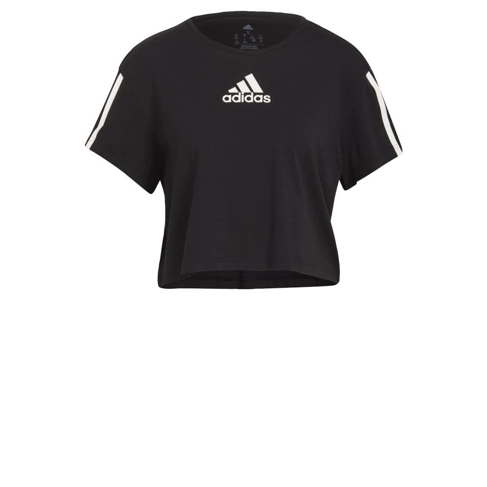 adidas Women's Cotton-Touch Cropped Sport Tee, Black, Small