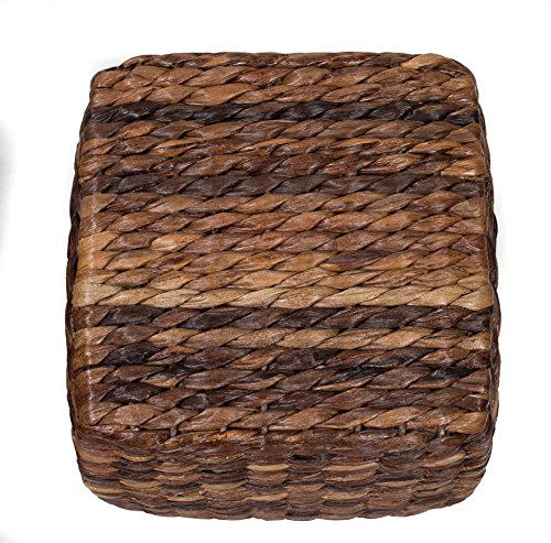 BIRDROCK Home Seagrass Accent Stool - Made of Hand Woven Natural Seagrass - 21 Inch Upholstered Stool for Living Room, Bathroom, Closet, and Bedroom - Modern Rustic Design Seat - Espresso