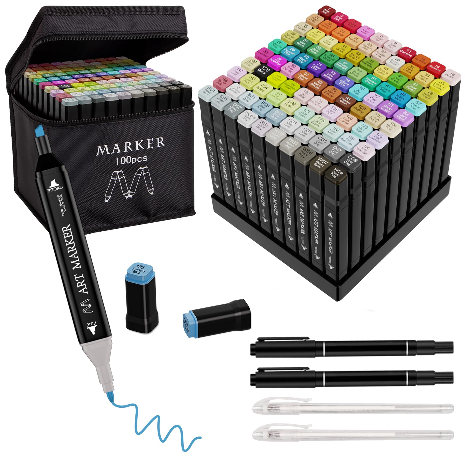 ATDOALL Alcohol Markers Set, 100 Colors Dual Tip Art Markers, Alcohol Based Markers for Kids Sketching Adult Coloring, Permanent Drawing Markers with Case and Holders