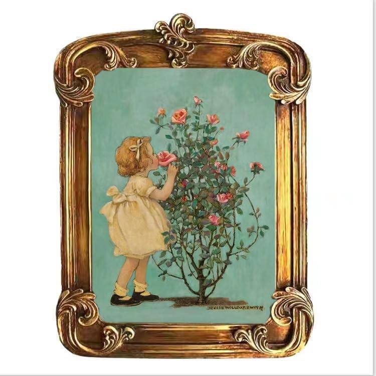 Alizonica Retro Carved Figure Oil Painting Frame, Old Living Room Wall Hanging Photo Frame