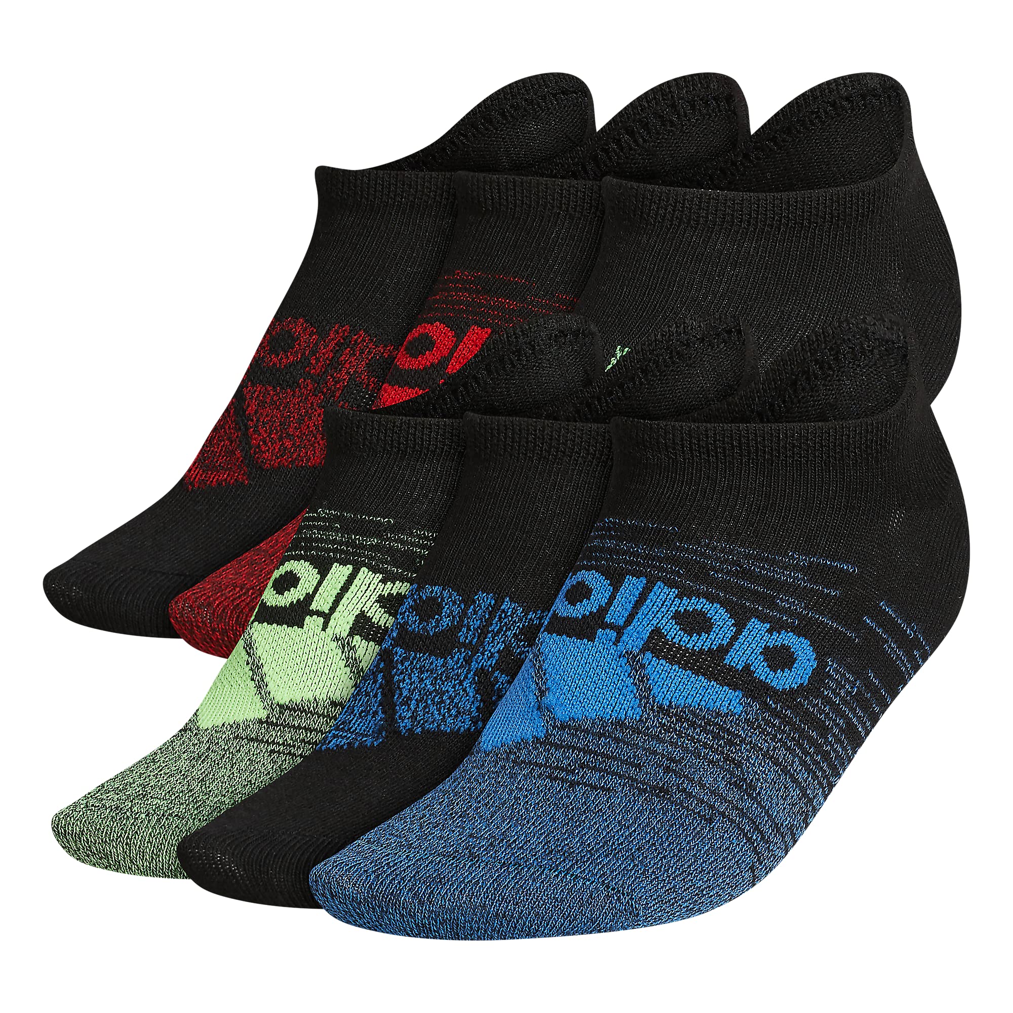 adidas Kids-Boy's/Girl's Superlite No Show Socks (6-Pair), Black/True Blue/Signal Green, Large