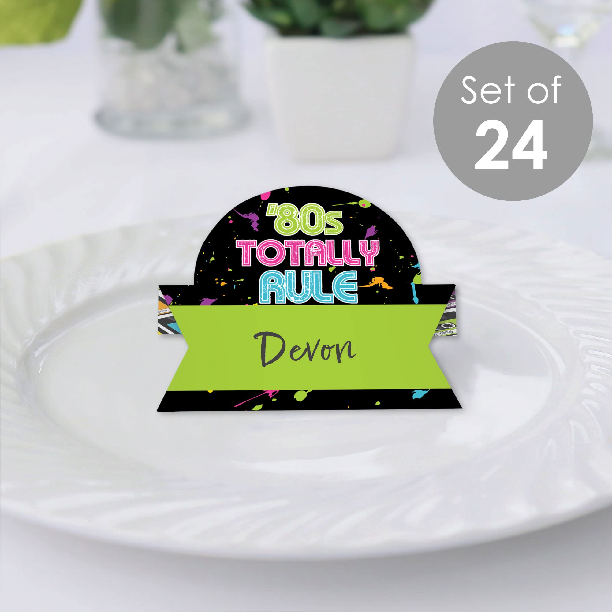 Big Dot of Happiness 80’s Retro - Totally 1980s Party Tent Buffet Card - Table Setting Name Place Cards - Set of 24