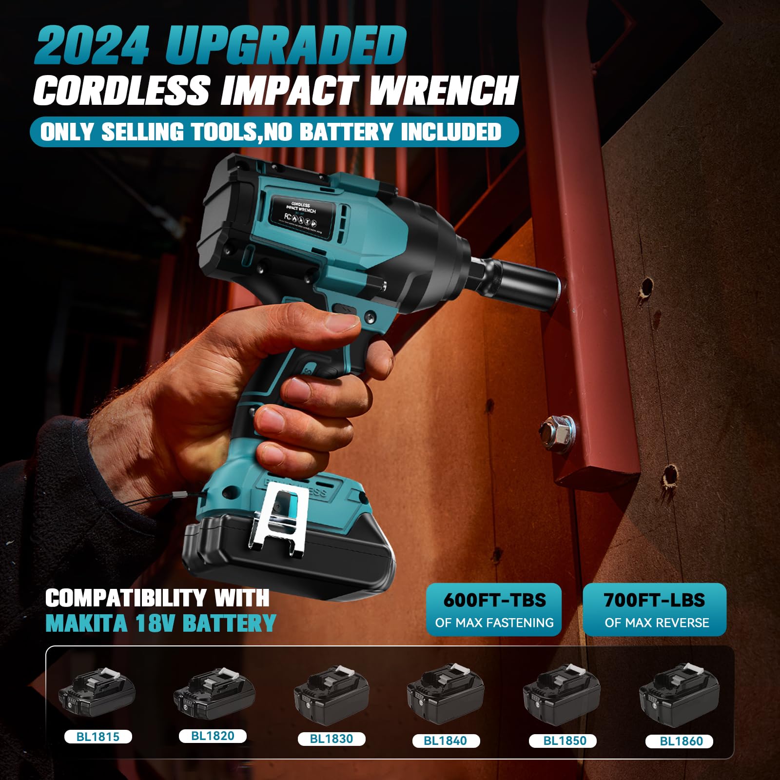Cerycose Cordless Impact Wrench 1/2 inch for Makita Battery, 600FT-LBS (810N.m) Brushless Electric Impact Gun Includes LED Work Light, 2100RPM High Torque Impact Driver Wrench, Bare Tool Only