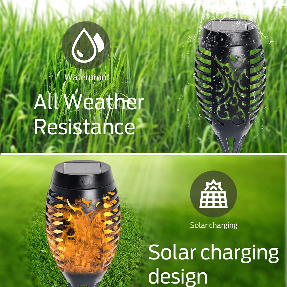 GLOWDAWN Solar Lights LED Flickering Flame Solar Torches Lights Waterproof Outdoor Lighting Solar Powered Pathway Lights Landscape Decoration Lighting for Garden Pathway Party - Auto On/Off, 8Pack