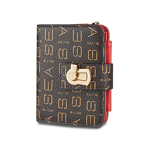 LAORENTOU Vegan Leather Small Wallet for Women PVC Brown Checkered Purse Wallets for Women Mini Trifold Zipper Pocket Wallets Cute (01 Brown)