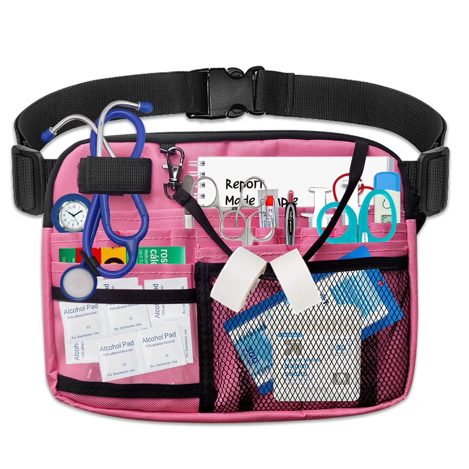 BOHEMIABY Professional Nurse Fanny Pack With Stethoscope Holder, Vet Tech Fanny Pack, Utility Storage for Bandage Scissors and Emergency Supplies Medical Bag, Nurse and Student Use(Pink)
