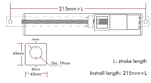 SOViK 12V DC 3 inch Stroke Linear Actuator Electric Cylinder with Mounting Brackets Max Force 80 pounds High Speed 1" per sec Square Tube 7/4"(W) x7/4"(H) (Slotted Shaft End)