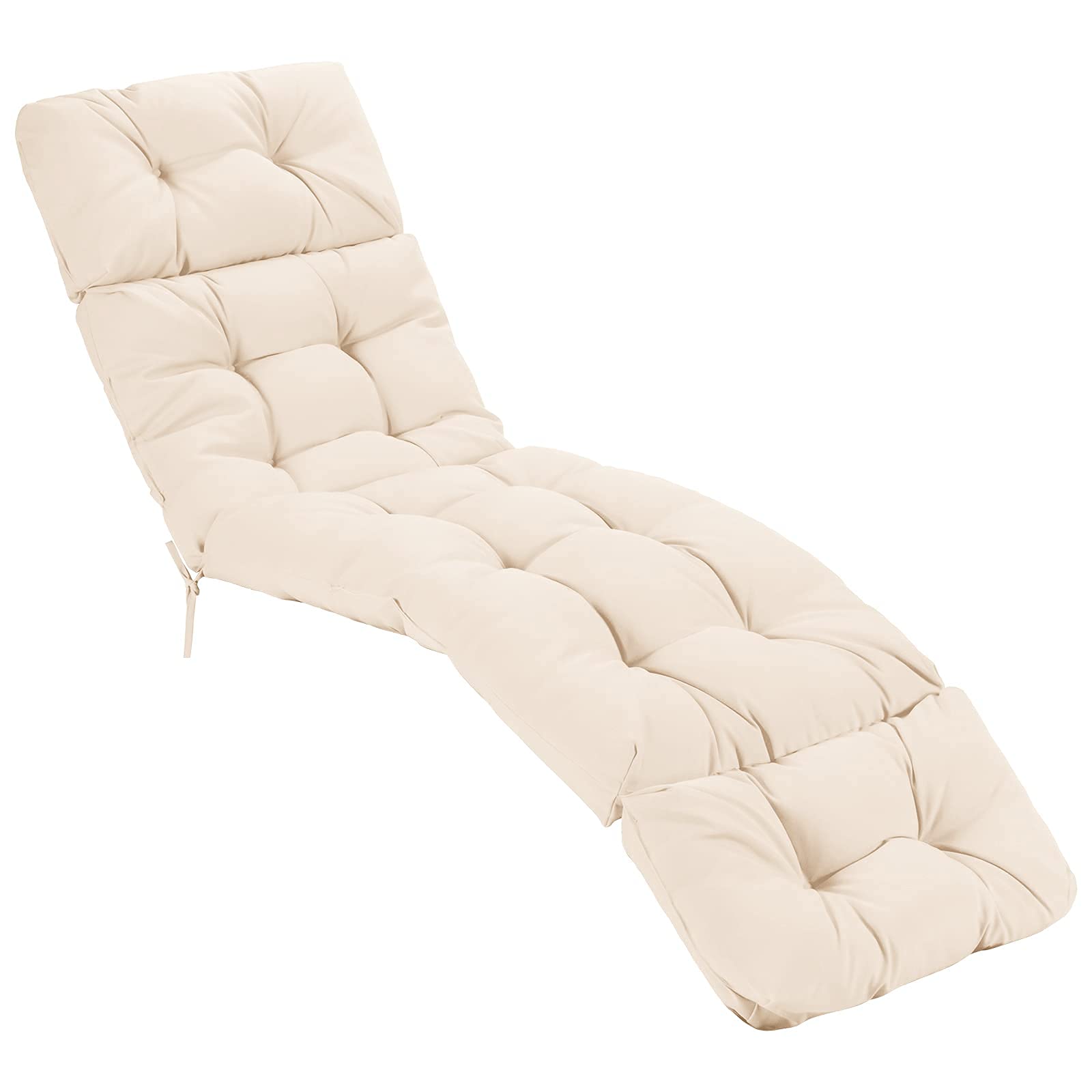 Chair, 72” x 22” x Chaise Lounge w/4 String Ties, Thickened, Tufted Patio Recliner for Outdoor Indoor Cushions, 1 Count (Pack of 1), Beige