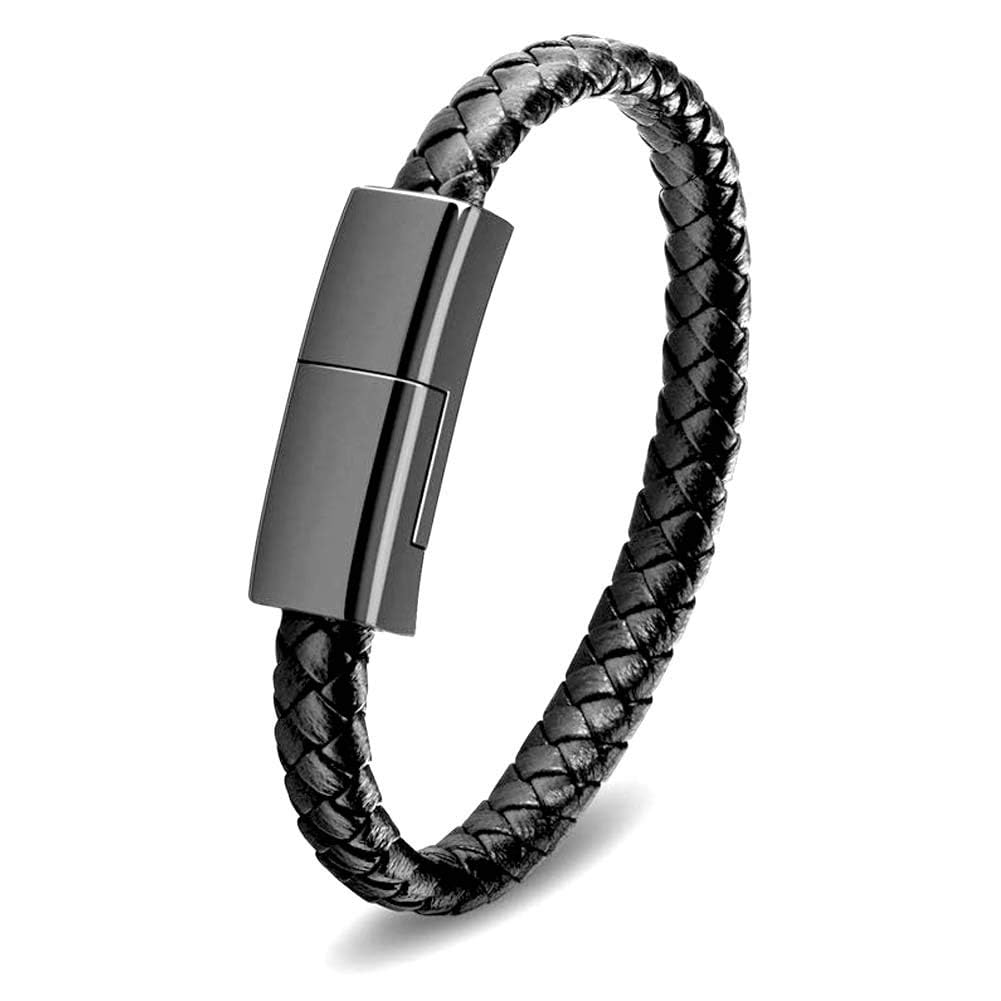 Athic Type A to Type C-Short Charging Cable-Portable Travel Bracelet-Charger 8.07in Personality Braided Leather Wrist Cord for Interesting Valentine's Day/Birthday/Thanksgiving Day Gift (20.50 cm)
