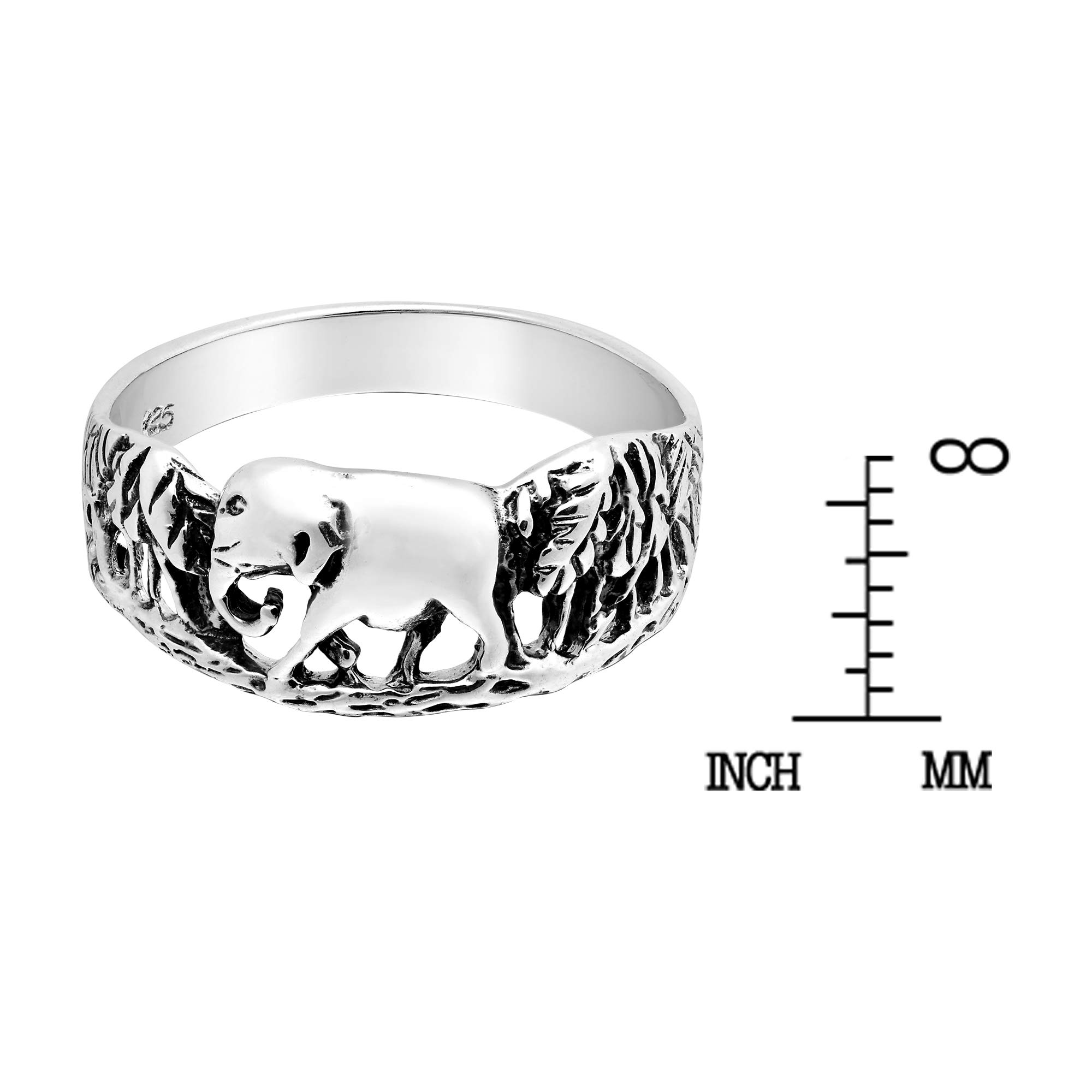 AeraVida Majestic Wild Elephant in a Jungle .925 Sterling Silver Ring (9)