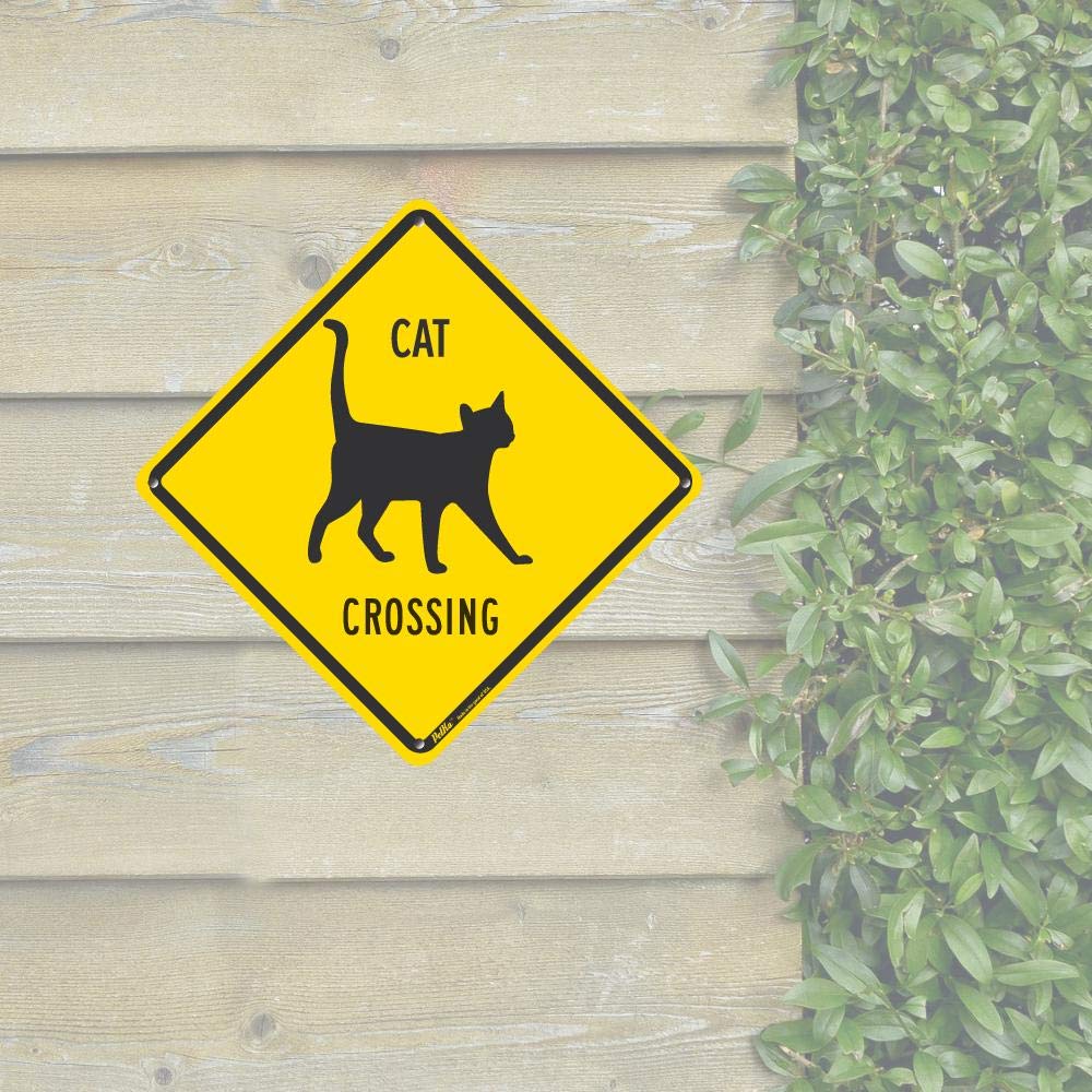 PetKa Signs and Graphics PKAC-0153-NA_10x10 "Cat Crossing" Aluminum Sign, 10" x 10", Black Text with Yellow Background