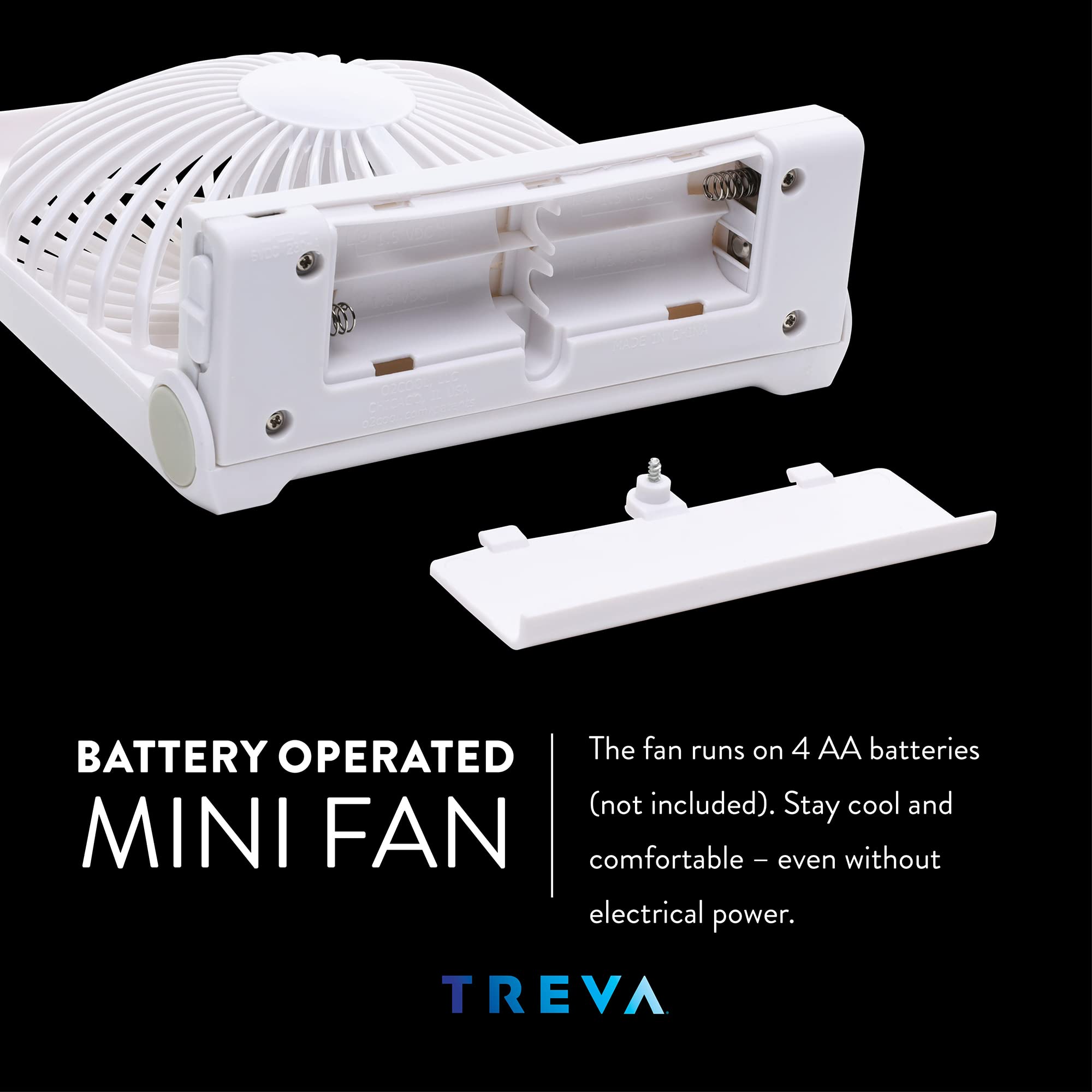 Treva 5-Inch USB and Battery Powered Desk Fan With Two Cooling Speeds and Adjustable Tilt, Small USB Fan Cubicle Accessories Durable and Long Lasting (White)